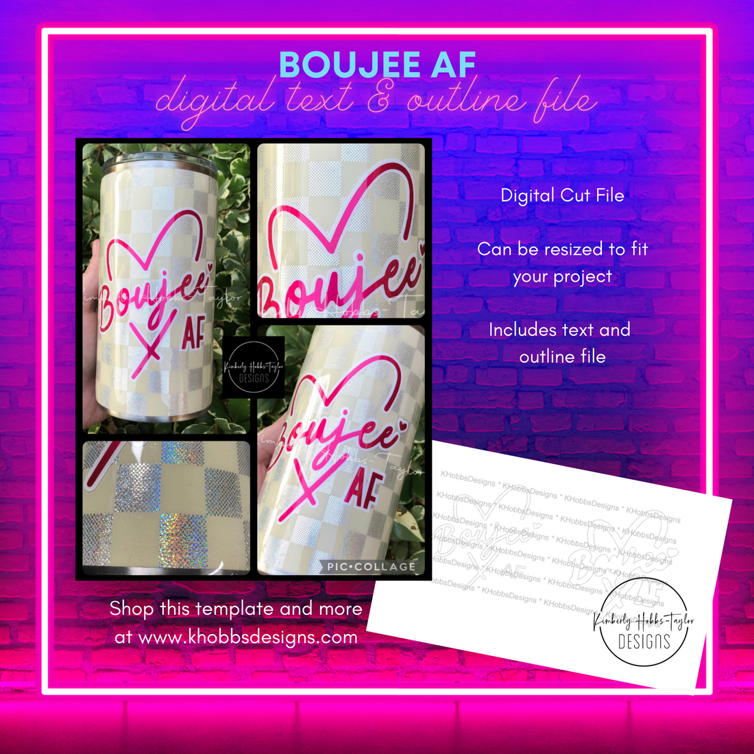 Boujee AF Text and Outline - ONE SIZE - Digital Download Only ...