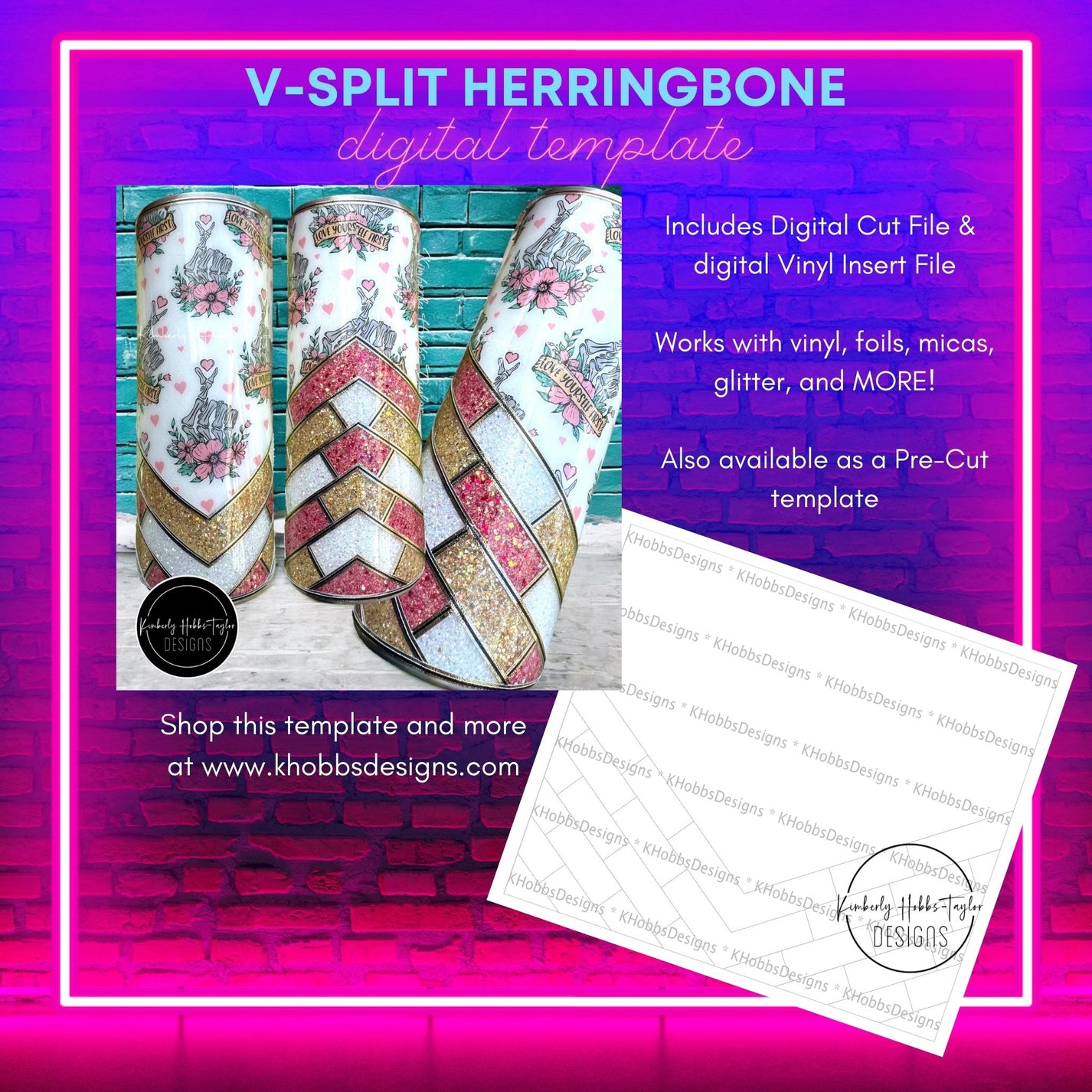 V-Split Herringbone Template for Makerflo 20 Skinny - Digital Cut File ...
